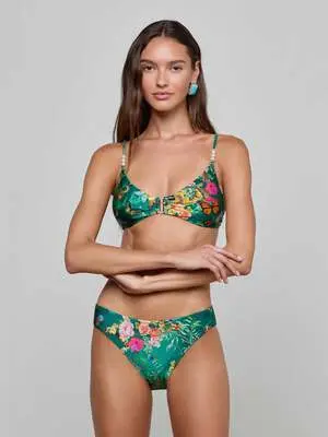 L'Agence Yazmin Bikini Top - Bottle Green Multi Charonda Butterfly