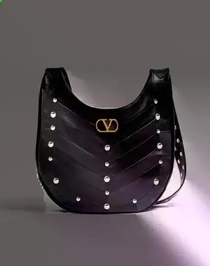 ValentinoGaravani Hoboho Hobo Bag In Chevron Pattern Nappa Leather With Studs - Black