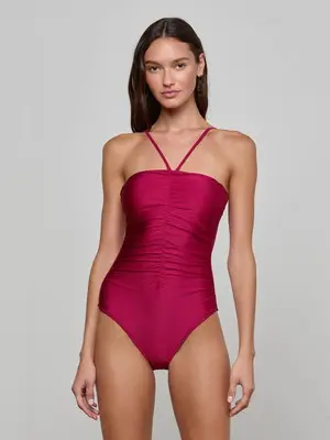 L'Agence Aubrey Ruched One-piece Swimsuit - Black Cherry