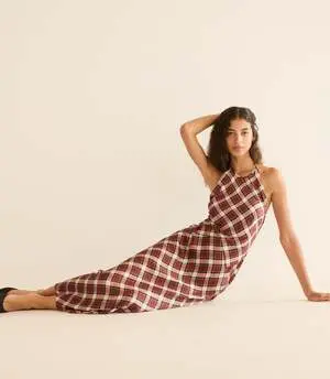 DÔEN Maxime Plaid Silk Satin Dress