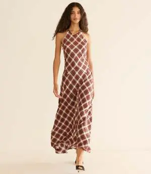 DÔEN Maxime Plaid Silk Satin Dress