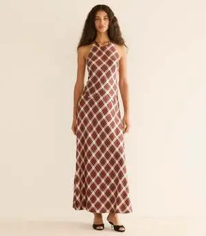 DÔEN Maxime Plaid Silk Satin Dress