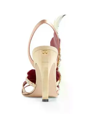 Valentino Garavani Moiré Fabric Sandals With Floral Embroidery And Feathers - Yellow