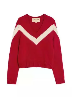 Valentino Garavani V-neck Wool Sweater With Vlogo Detail - Red