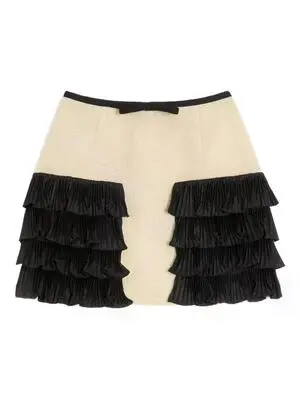 Valentino Garavani Pleated Ruffle Tweed Skirt - Neutrals