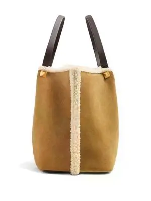 Valentino Garavani Medium Suede Shopping Bag With Sheepskin Lining And Vlogo Signature - Neutrals