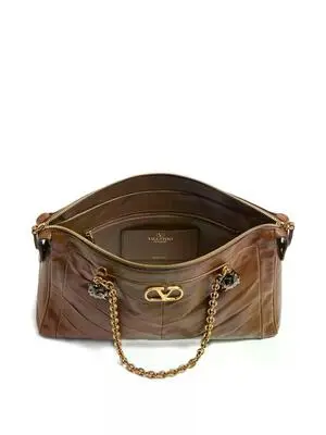 Valentino Garavani Nappa Leather Shoulder Bag With Chevron Pattern And Embellishments - Brown