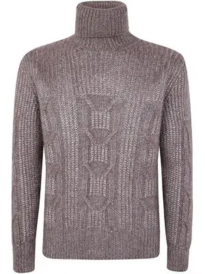 Zegna Cashmere And Silk Ribbed Turtleneck - Brown