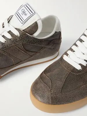 Chloé Kick Crinkled-leather Sneakers - Brown