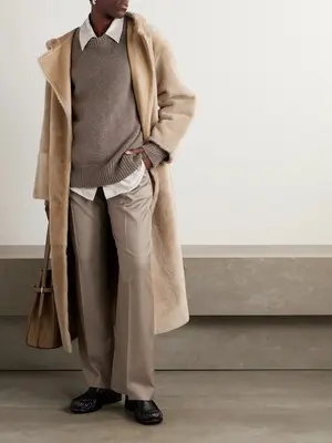 YVES SALOMON Hooded Belted Shearling Coat - Neutrals