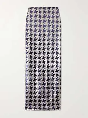 DIMA AYAD Houndstooth Sequined Maxi Skirt - Navy