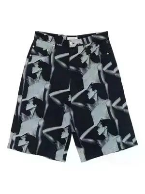 WALES BONNER Graphic-print Denim Shorts
