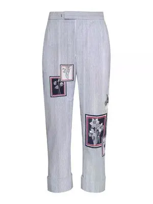 Thom Browne Floral-patch Pinstripe Pants