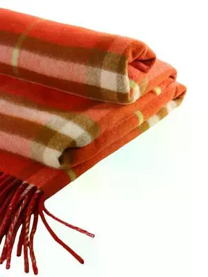 Burberry Checked Fringed Scarf - Red