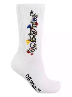 Off-White Floral-embroidered Ribbed Ankle Socks