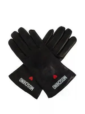 Moschino Logo-heart Leather Gloves