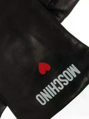 Moschino Logo-heart Leather Gloves