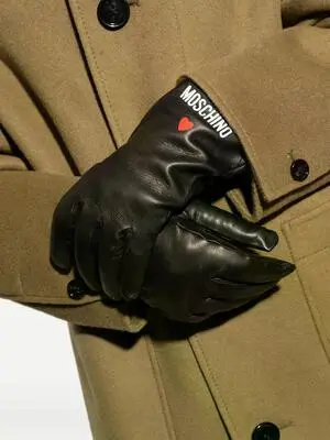 Moschino Logo-heart Leather Gloves