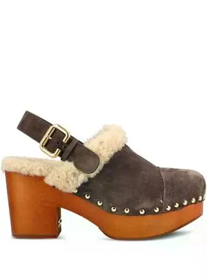 Chloé 80mm Shearling-trimmed Clogs - Brown