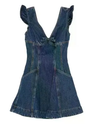 SELF-PORTRAIT Ruffle-detail Denim Dress - Blue