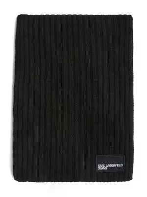 Karl Lagerfeld Ribbed Logo-patch Scarf - Black