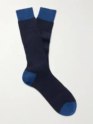 Mr P. Ribbed Wool-blend Socks - Blue