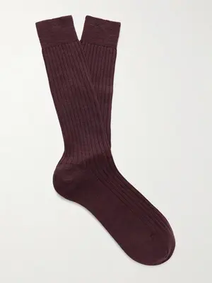 Mr P. Ribbed Merino Wool-blend Socks - Purple