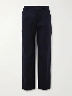 Portuguese Flannel Pleated Wool Trousers - Blue