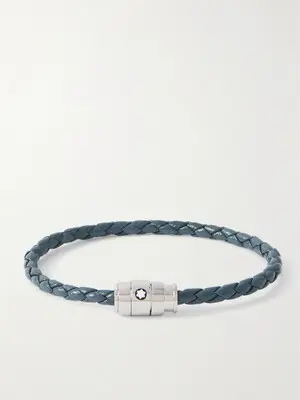 Montblanc Meisterstück Stainless Steel And Woven Leather Bracelet - Blue