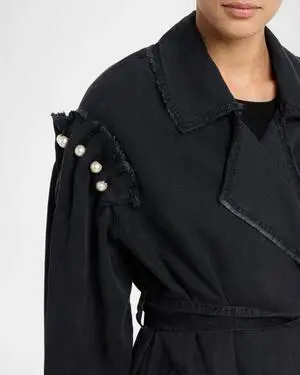 AKYN STUDIO Rocia Denim Trench Coat - Black