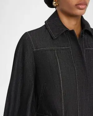 Dice Kayek Blouson-sleeve Crop Denim Jacket - Blue