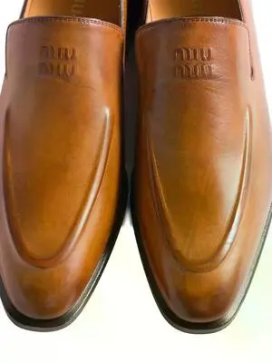 Miu Miu Embossed Logo Loafers - Brown