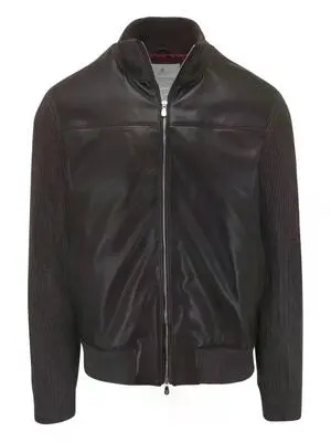 Brunello Cucinelli Leather-paneled Ribbed-knit Jacket