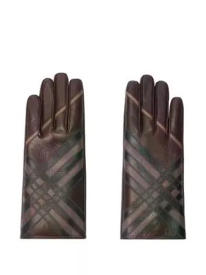 Burberry Check-pattern Leather Gloves - Brown