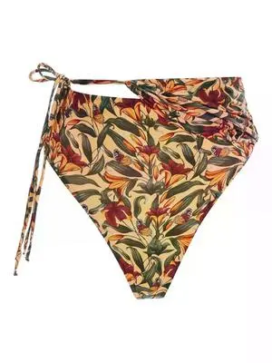 Agua Bendita Floral-print High-waisted Bikini Bottom - Yellow