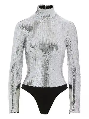 Brandon Maxwell Sequin Embellished Mock-neck Bodysuit