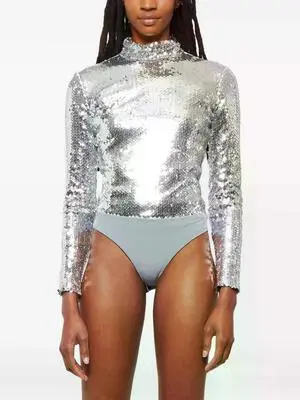 Brandon Maxwell Sequin Embellished Mock-neck Bodysuit