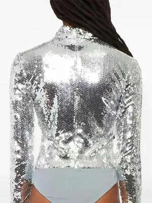 Brandon Maxwell Sequin Embellished Mock-neck Bodysuit