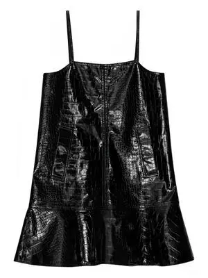 GANNI Crocodile-effect Flared Mini Dress