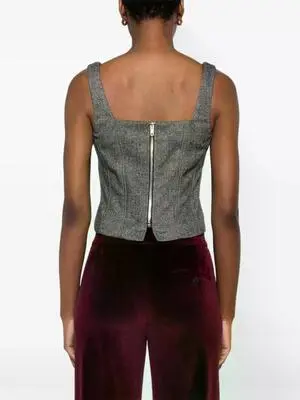 OTTOD'AME Herringbone Square-neck Sleeveless Top