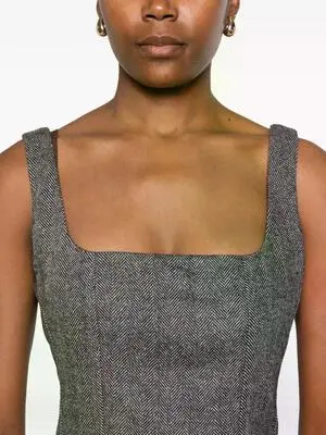OTTOD'AME Herringbone Square-neck Sleeveless Top
