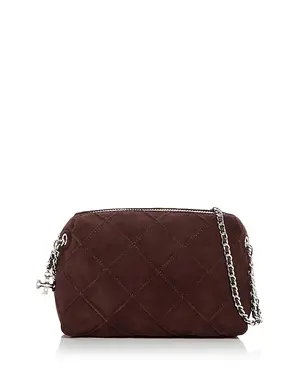 Tory Burch Fleming Quilted Suede Crossbody Bag - Licorice