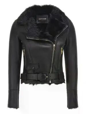 Roberto Cavalli Leather Jacket With Shearling Collar