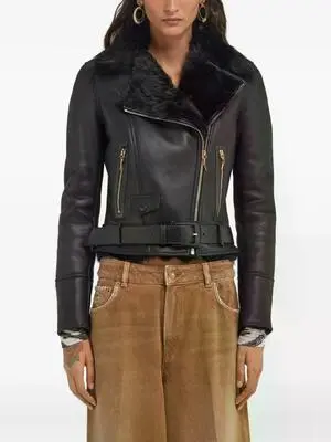 Roberto Cavalli Leather Jacket With Shearling Collar