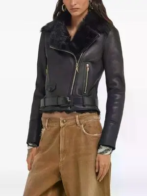 Roberto Cavalli Leather Jacket With Shearling Collar