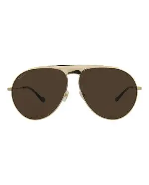 Gucci Aviator Metal Sunglasses - Gold Gold Brown (gg0908s/30010529/001)