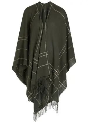 Eileen Fisher Patterned Wool-blend Poncho - Dark Green