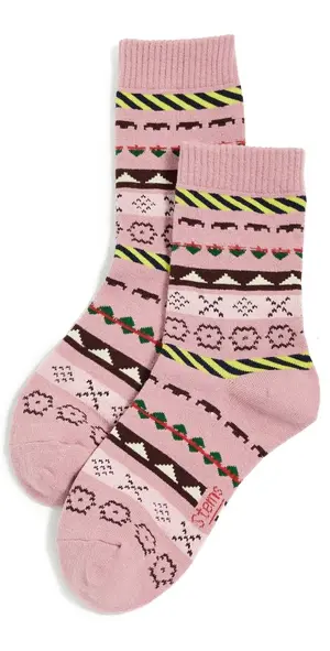 STEMS Leah Striped Crew Socks - Pink