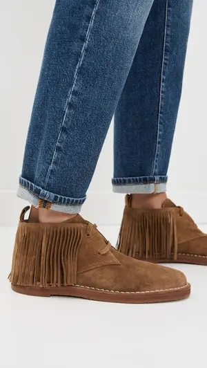Farm Rio Suede Desert Boots With Fringe