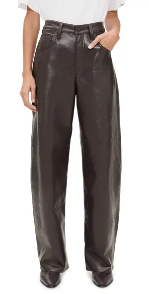 Women's Leather Barrel-Leg Utility Pants
